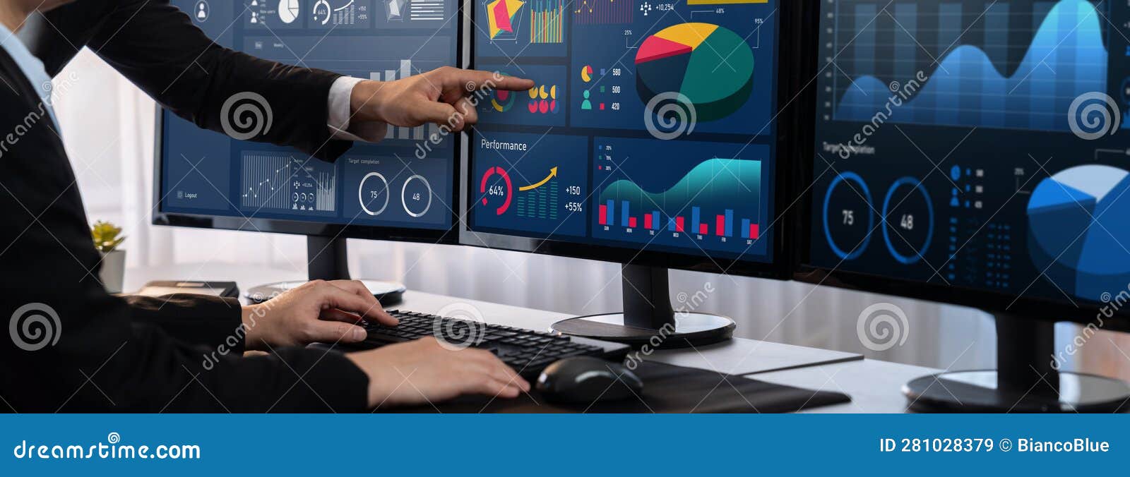 Analyst Working on BI Dashboard on Computer Monitor. Trailblazing Stock Image - Image of fintech ...