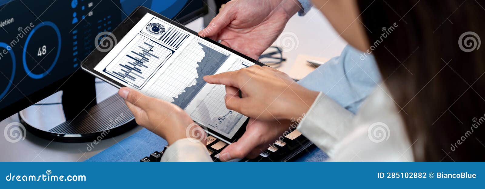 Analyst Working on BI Dashboard on Computer Monitor. Trailblazing Stock Photo - Image of ...