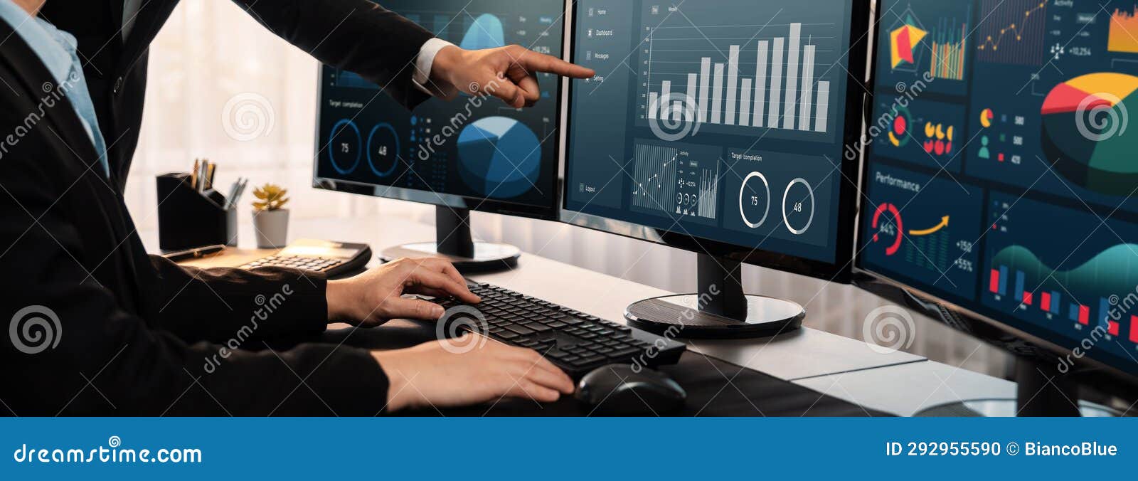 Analyst Working on BI Dashboard on Computer Monitor. Trailblazing Stock Photo - Image of ...