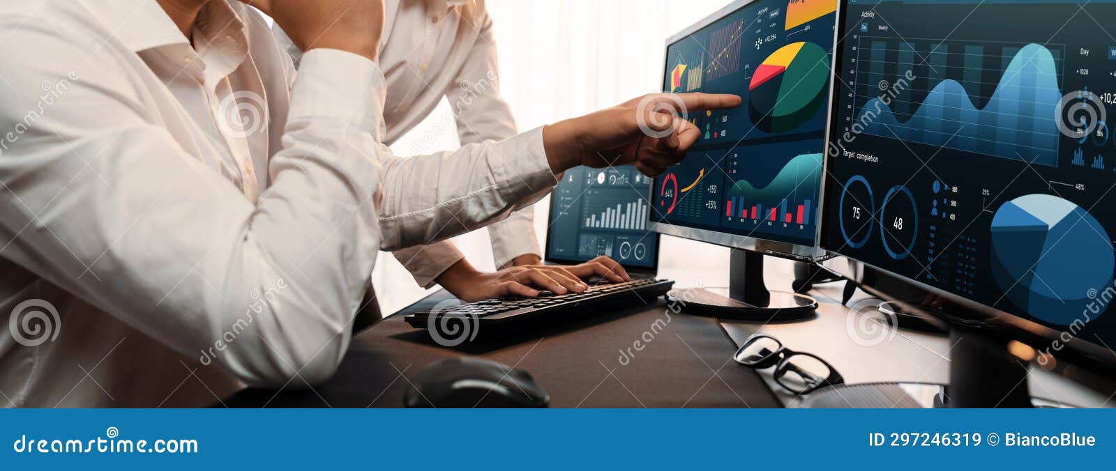 Analyst Working on BI Dashboard on Computer Monitor. Trailblazing Stock Image - Image of monitor ...