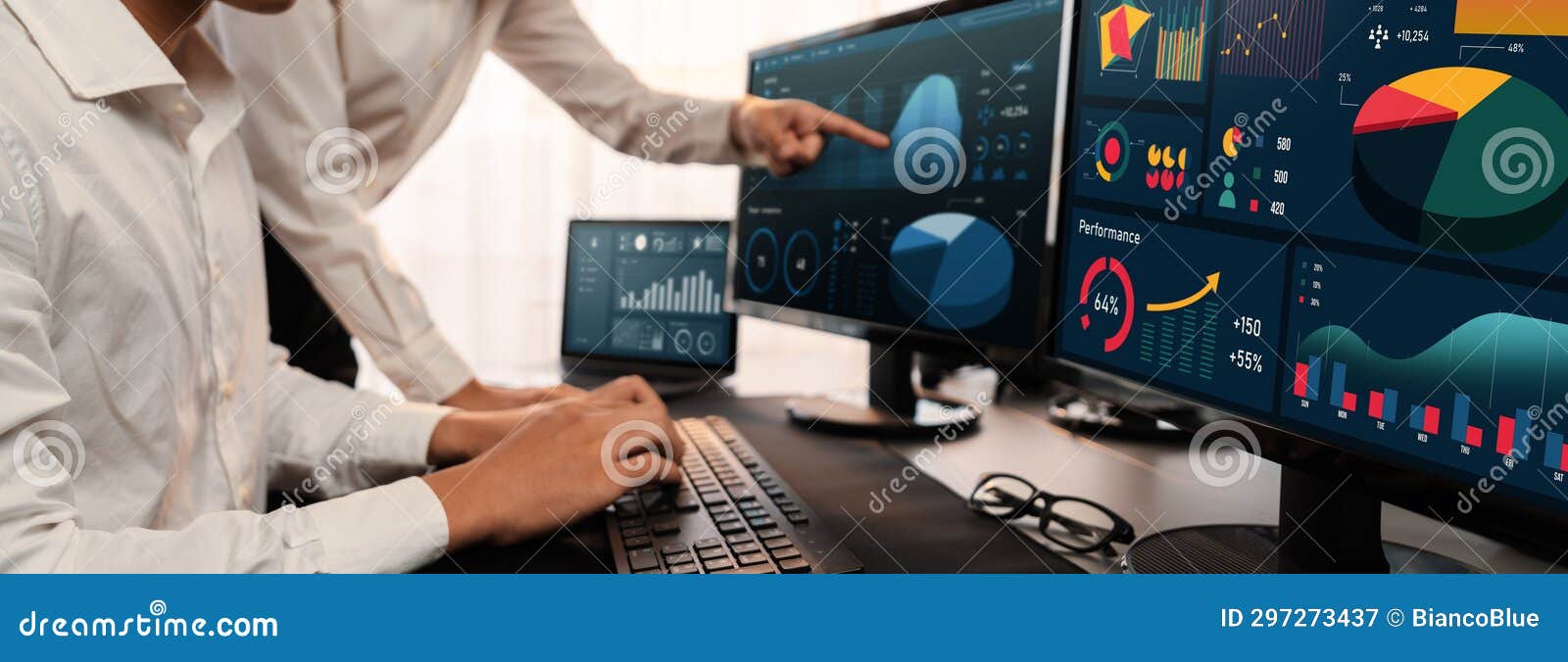 Analyst Working on BI Dashboard on Computer Monitor. Trailblazing Stock Image - Image of ...