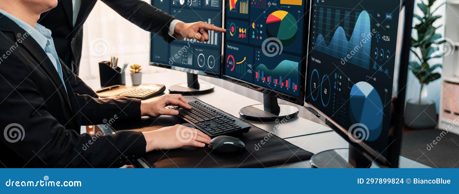 Analyst Working on BI Dashboard on Computer Monitor. Trailblazing Stock Photo - Image of ...