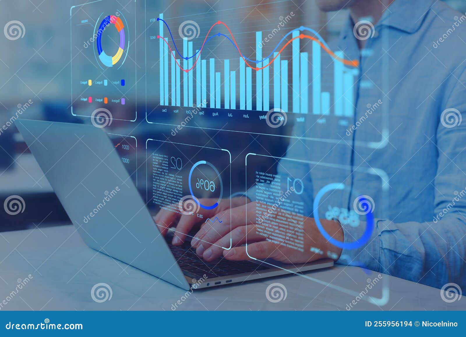 Analyst Working on Business Analytics Dashboard with KPI, Charts and ...