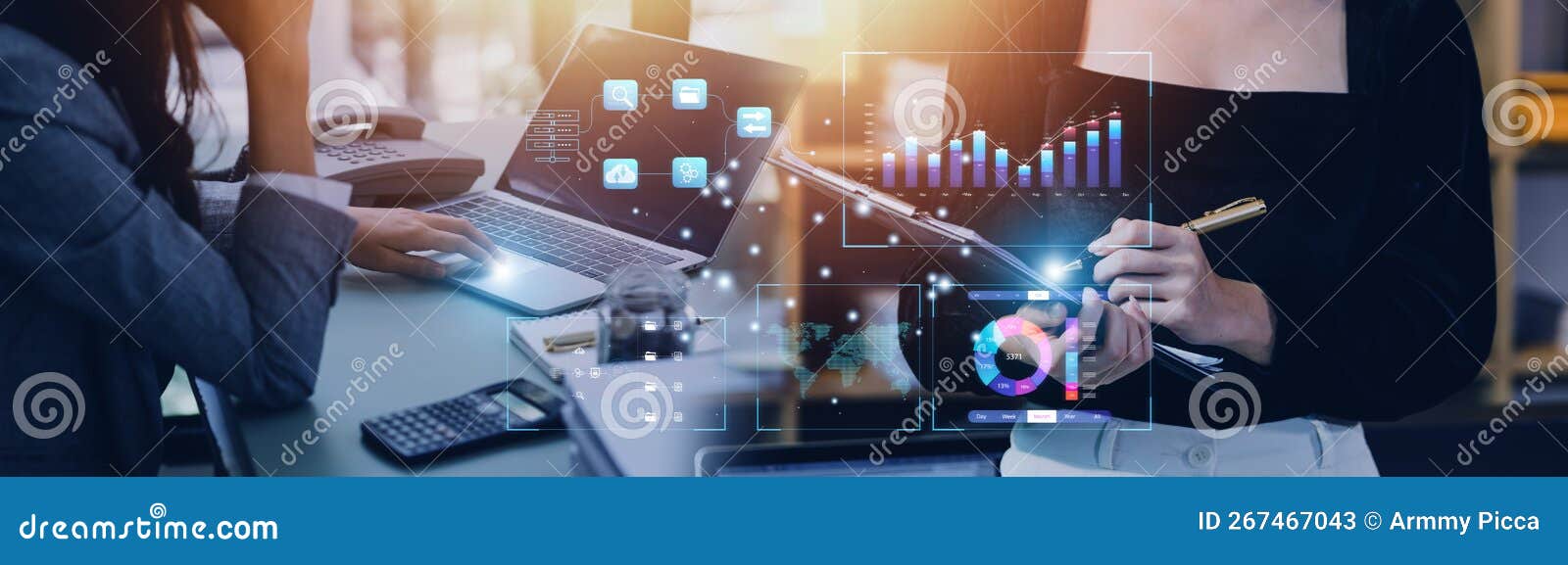 Analyst Working with Business Analytics and Data Management System on Computer, Make a Report ...