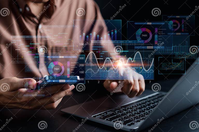 Analyst Working with Computer in Business Analytics and Data Management System To Make Report ...