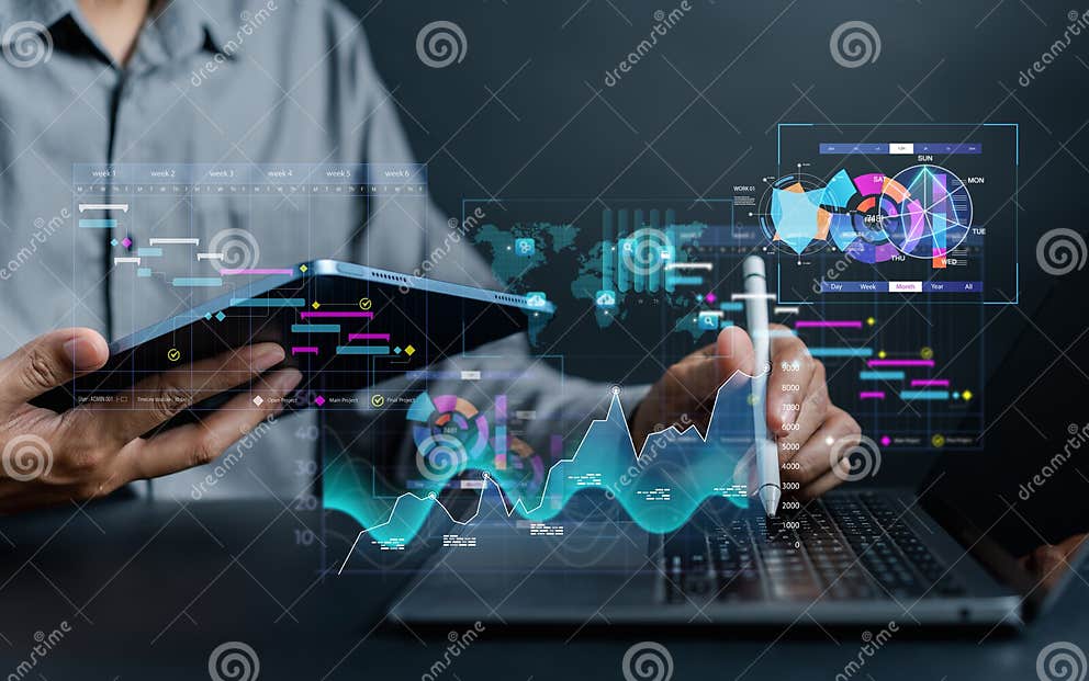 Analyst Working with Computer in Business Analytics and Data Management System To Make Report ...