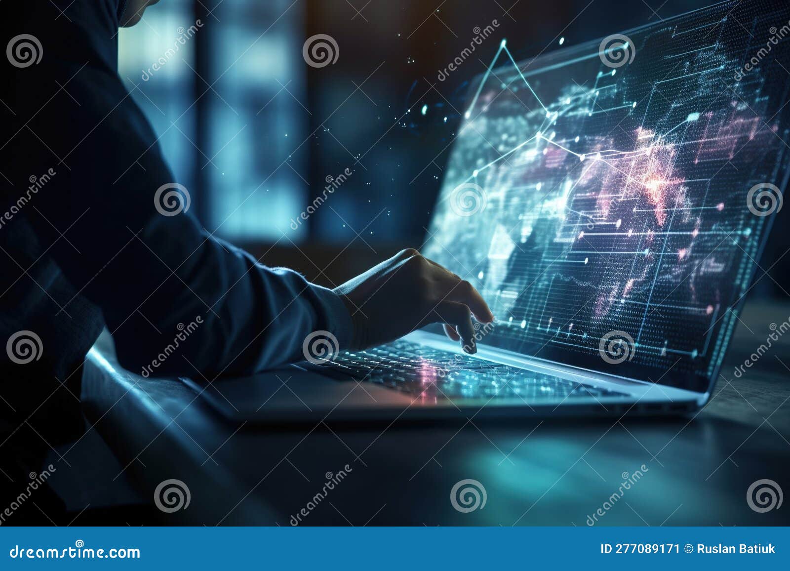 Analyst Working with Computer in Business. Management System To Make ...