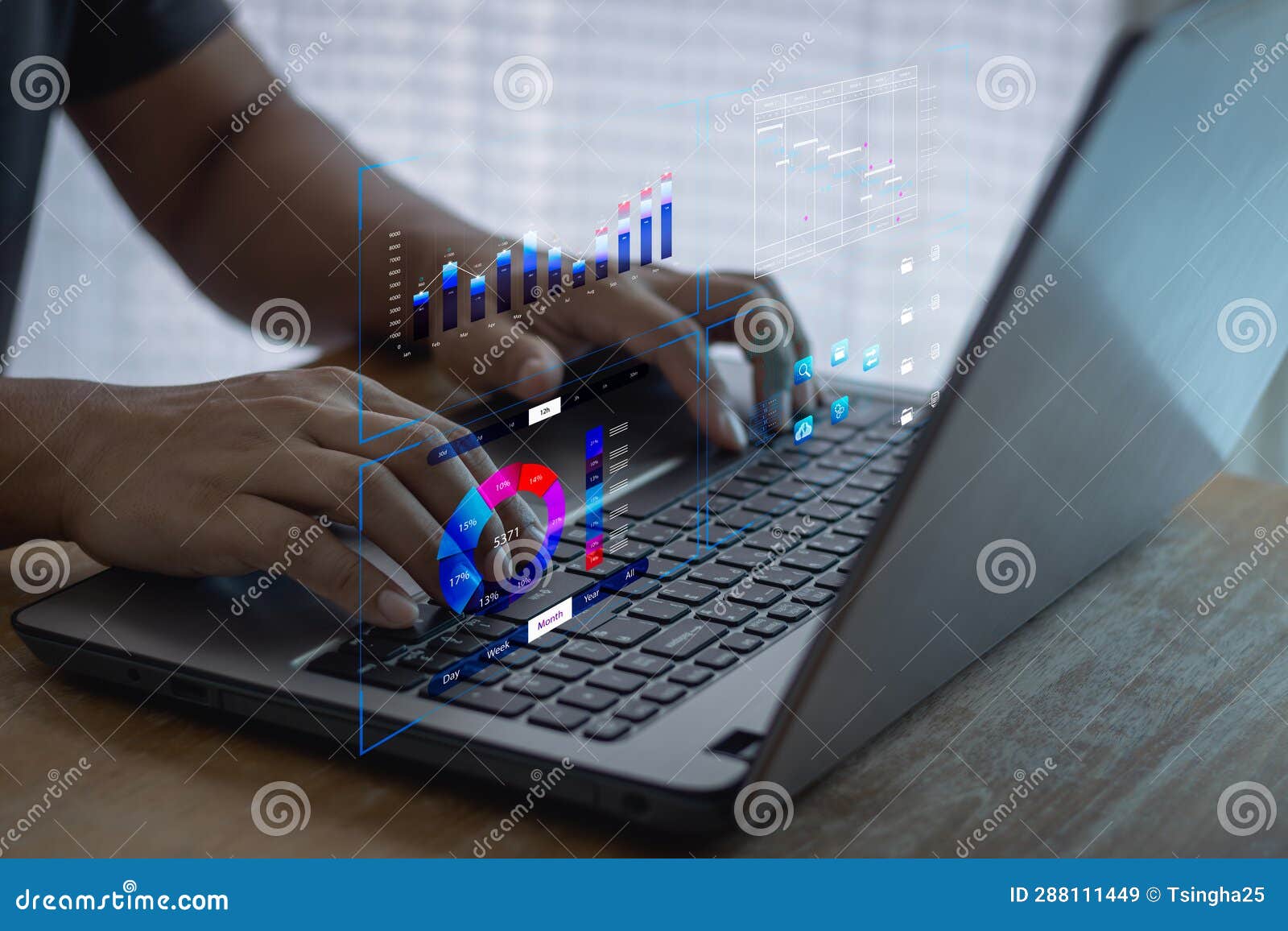 Analyst Working with a Computer and Dashboard for Data Business ...