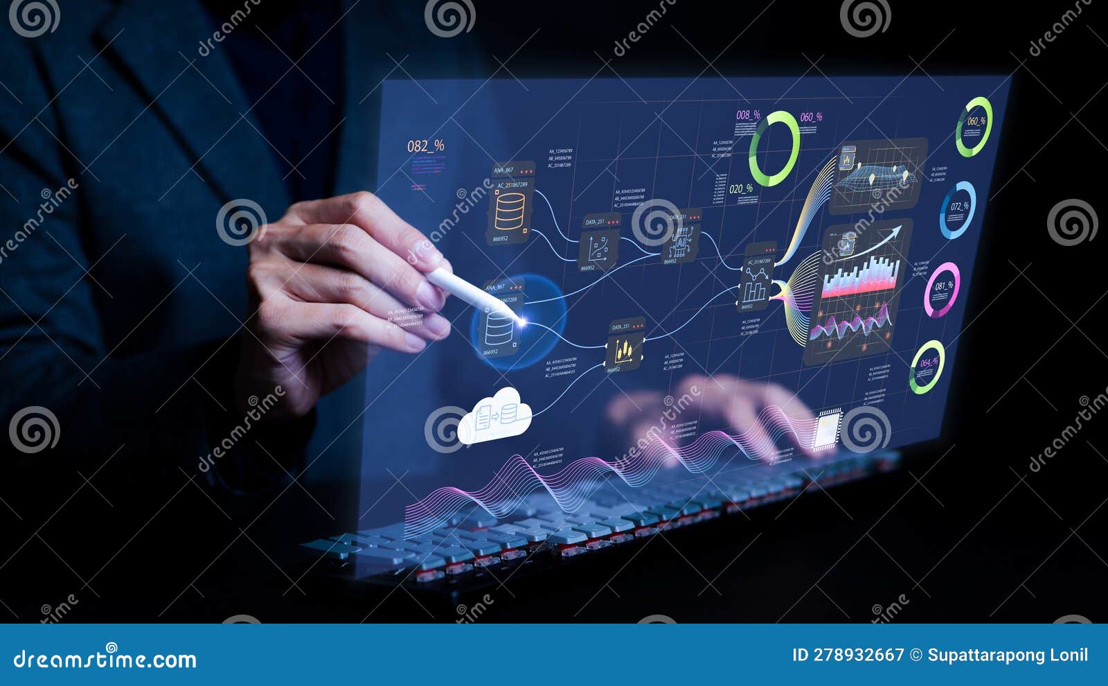 Analyst Working with Computer Virtual Screen. Business Analytics and ...