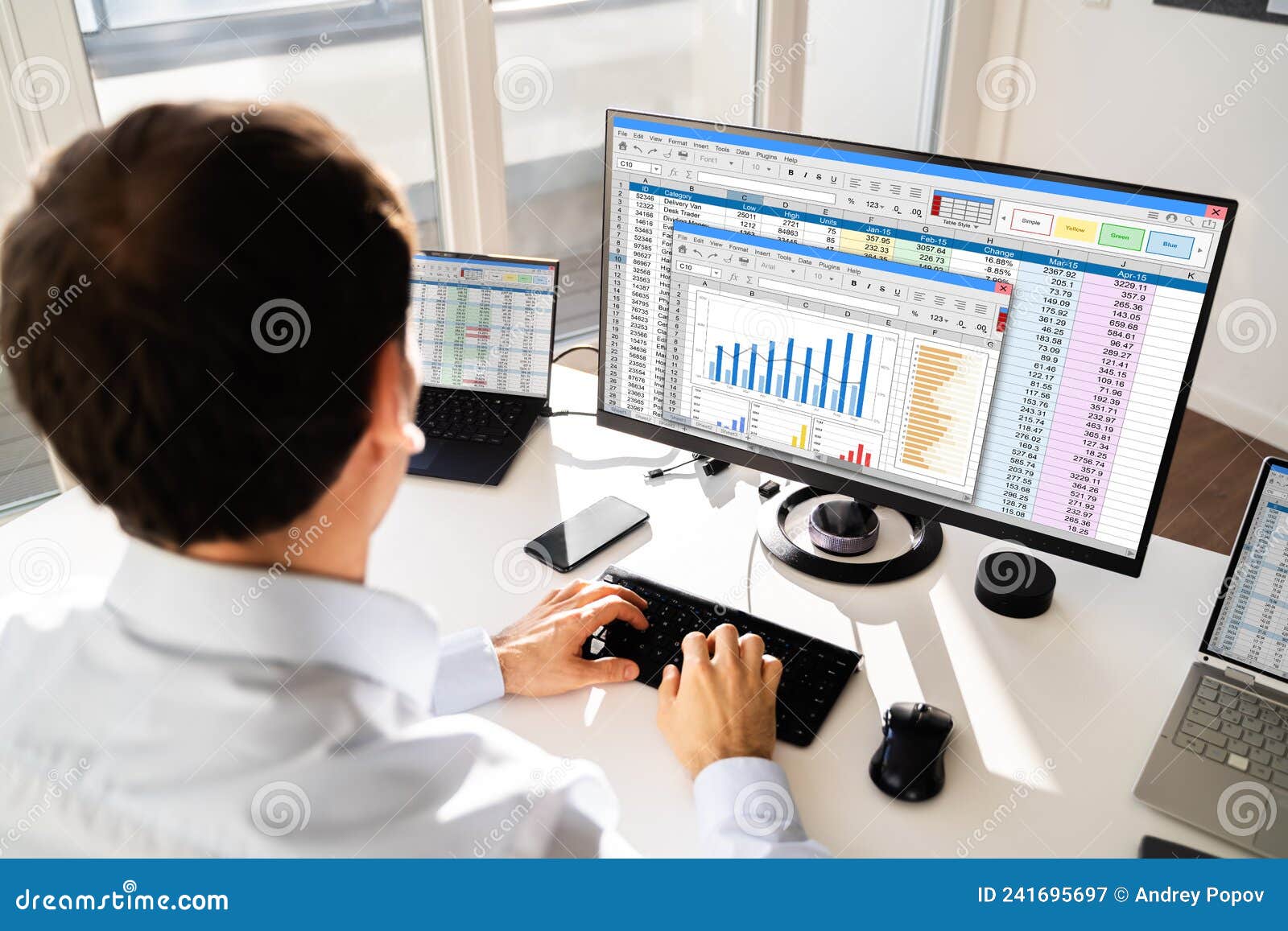 Analyst Working with Spreadsheet Business Data Stock Image - Image of ...