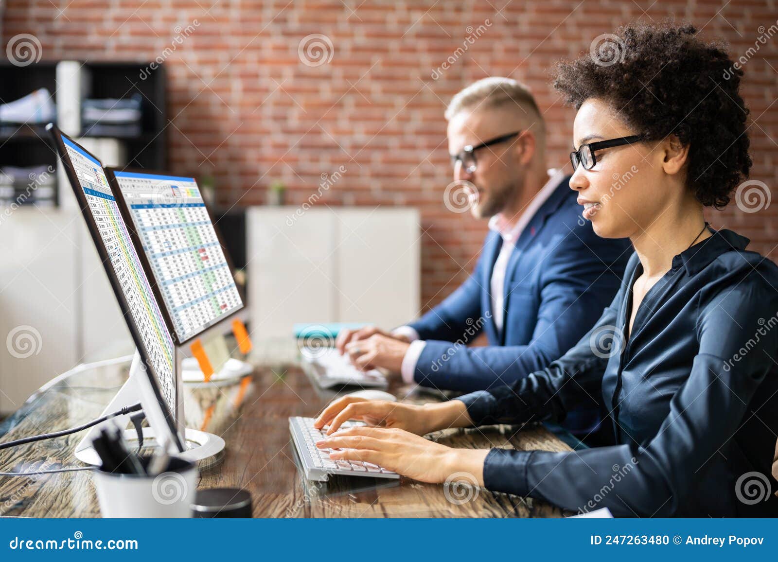 Analyst Working with Spreadsheet Business Data Stock Photo - Image of ...