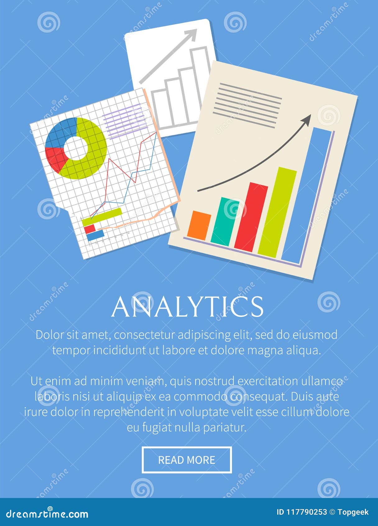 Analytics Banner Isoalted on Bright Blue Backdrop Stock Vector ...