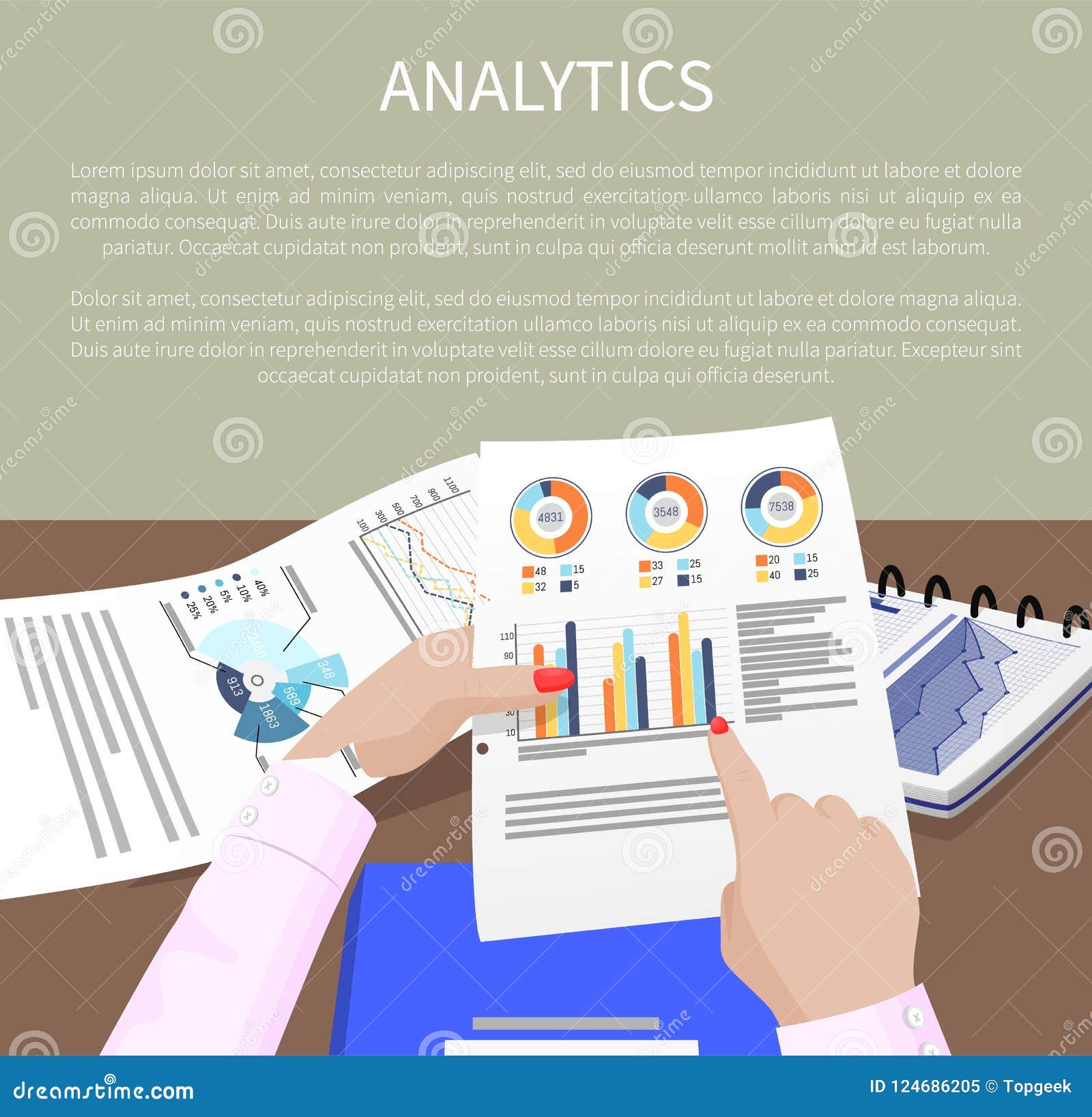 Analytics Banner with Many Charts and Graphs Data Stock Vector ...