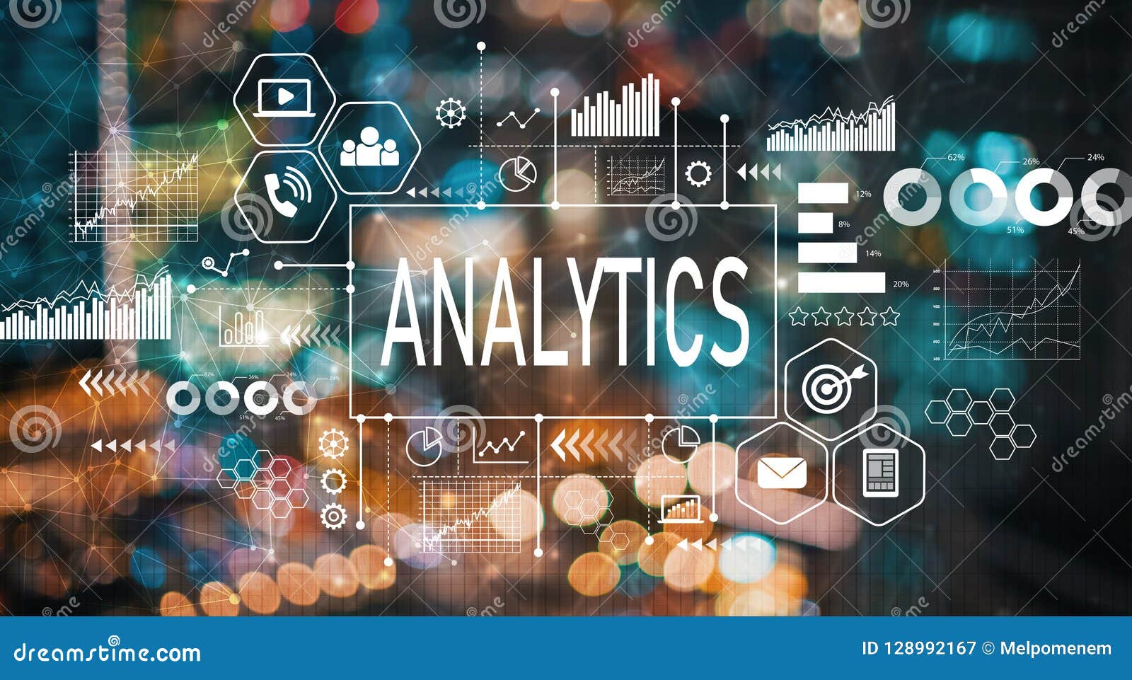 Analytics with Blurred City Lights Stock Illustration - Illustration of ...