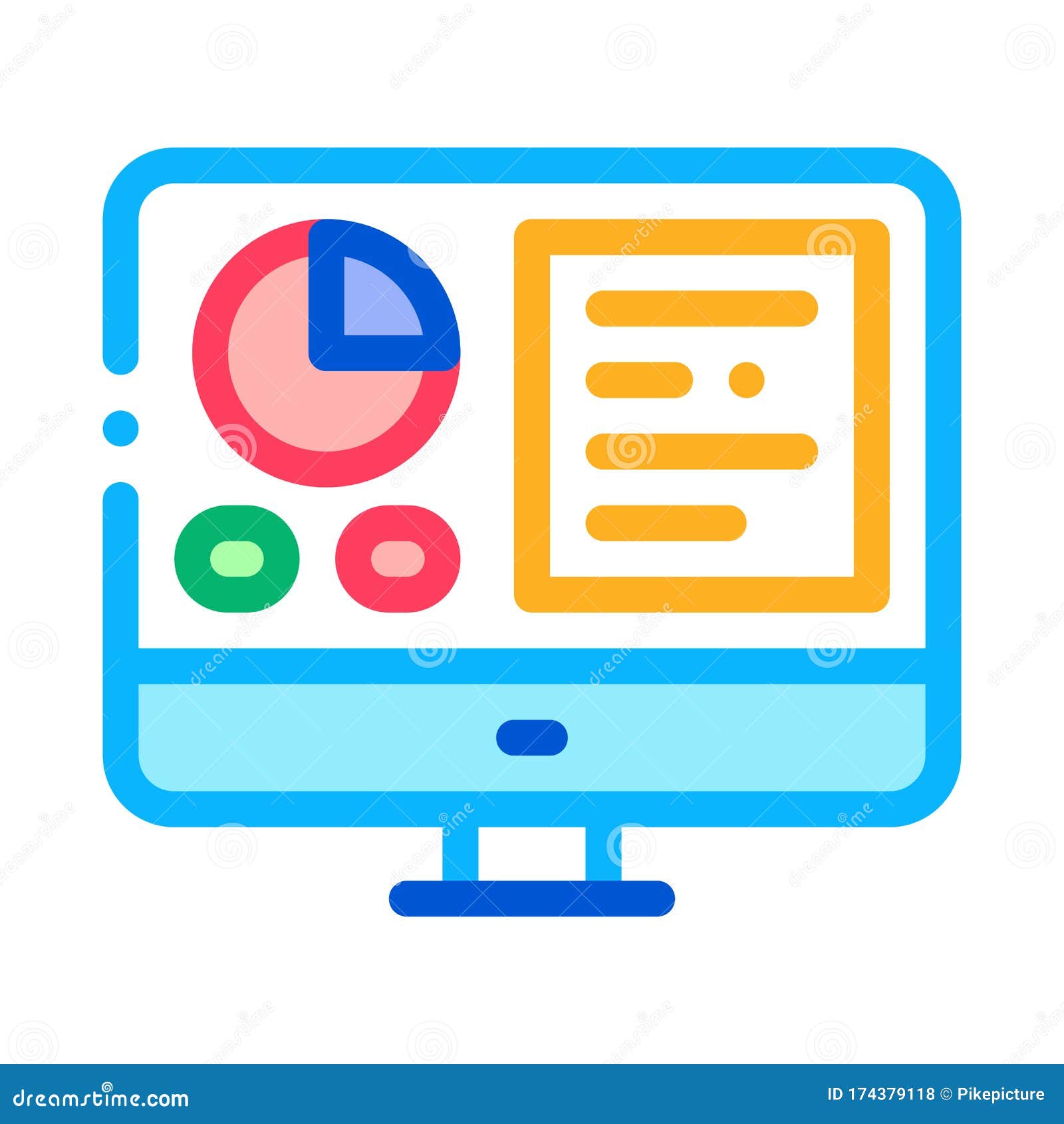Analytics on Computer Screen Icon Thin Line Vector Stock Vector ...