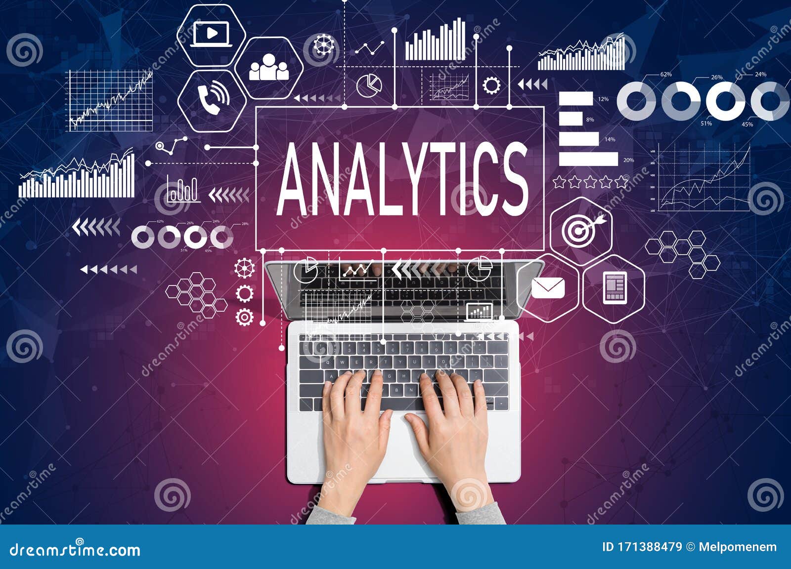 Analytics Concept with Person Using Laptop Stock Image - Image of icon ...