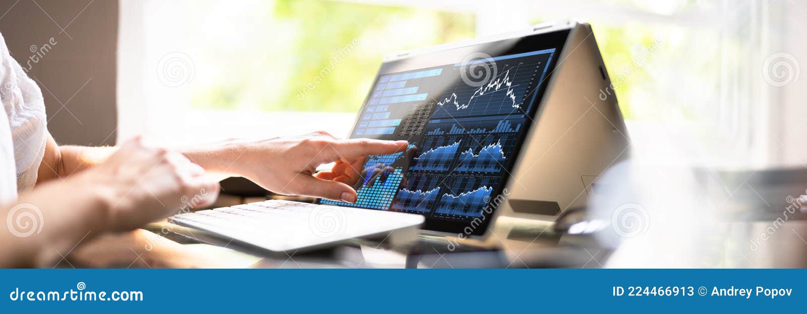 Analytics Dashboard on Laptop Screen. Woman Stock Image - Image of ...
