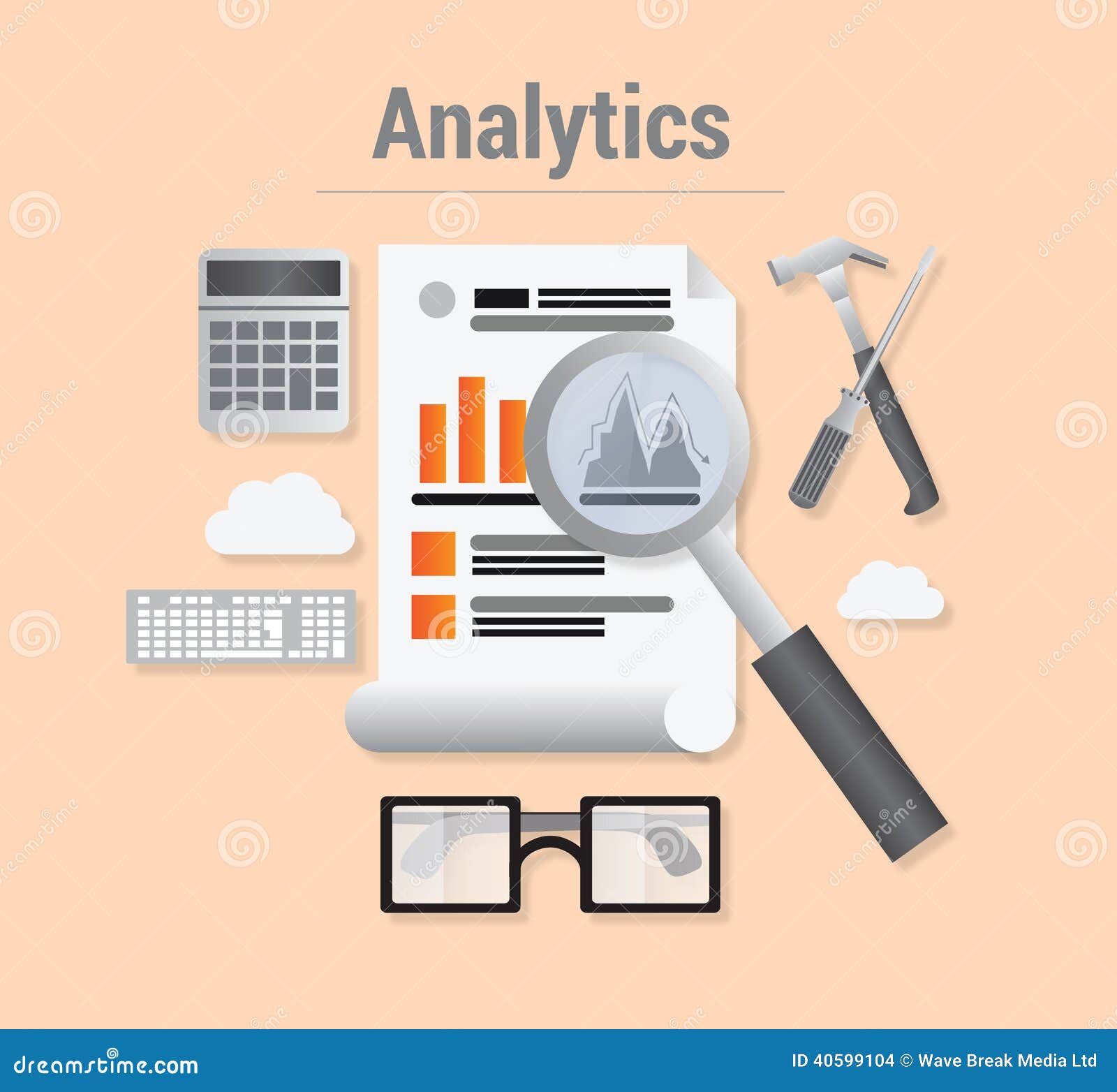 Analytics with Data and Magnifying Glass Stock Illustration ...