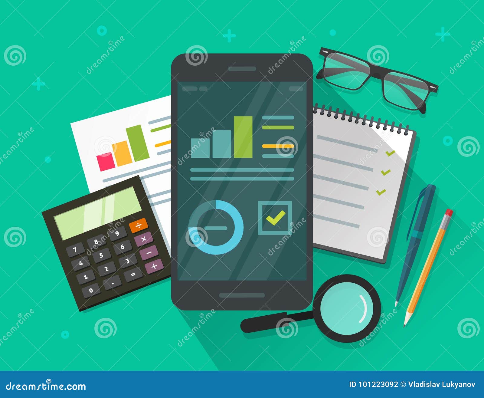 Analytics Data Results On Mobile Phone Screen And Table Vector ...