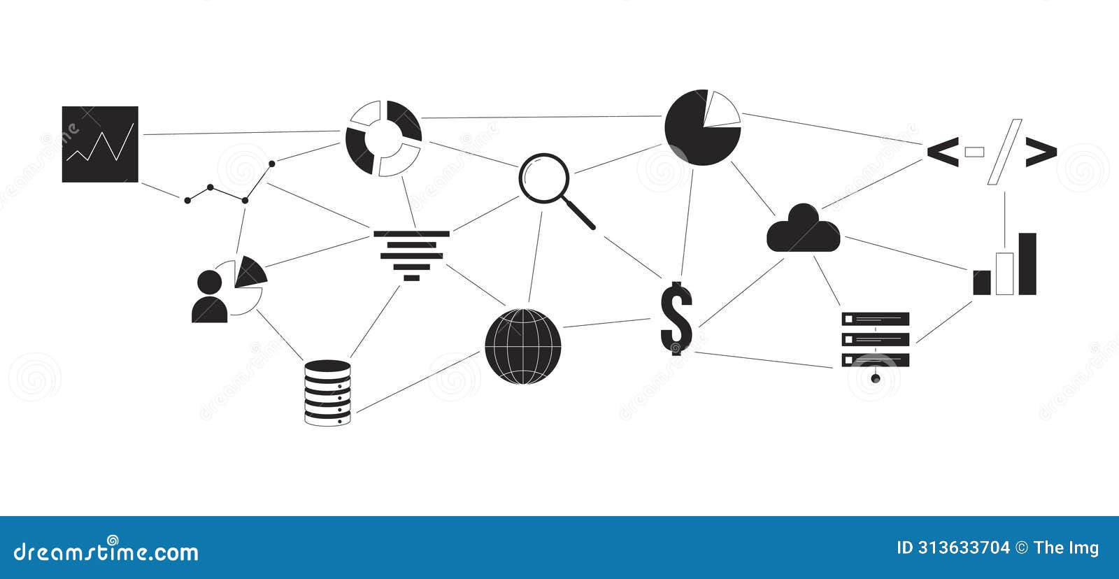 Analytics Database Management Black and White 2D Line Cartoon Object ...