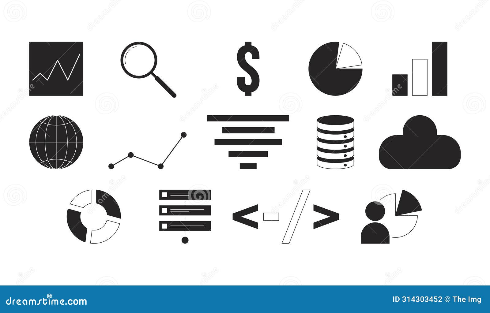 Analytics Database Management Black and White 2D Line Cartoon Objects ...