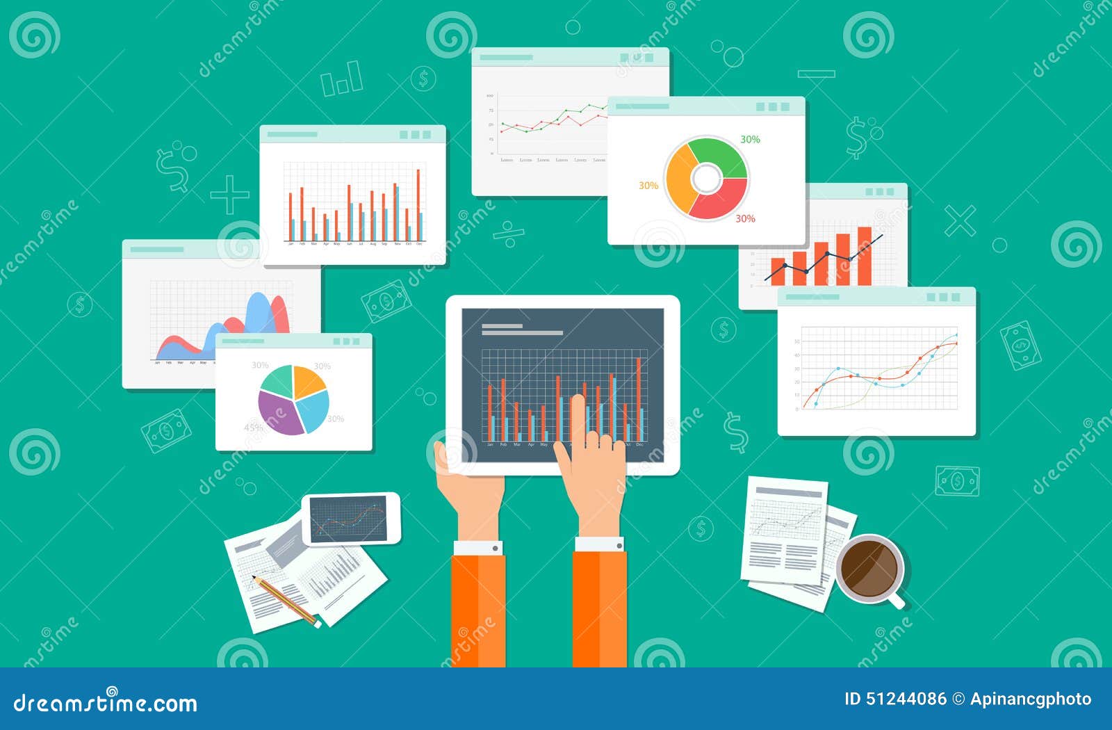 Analytics Graph and Seo Business on Mobile Device Stock Vector ...