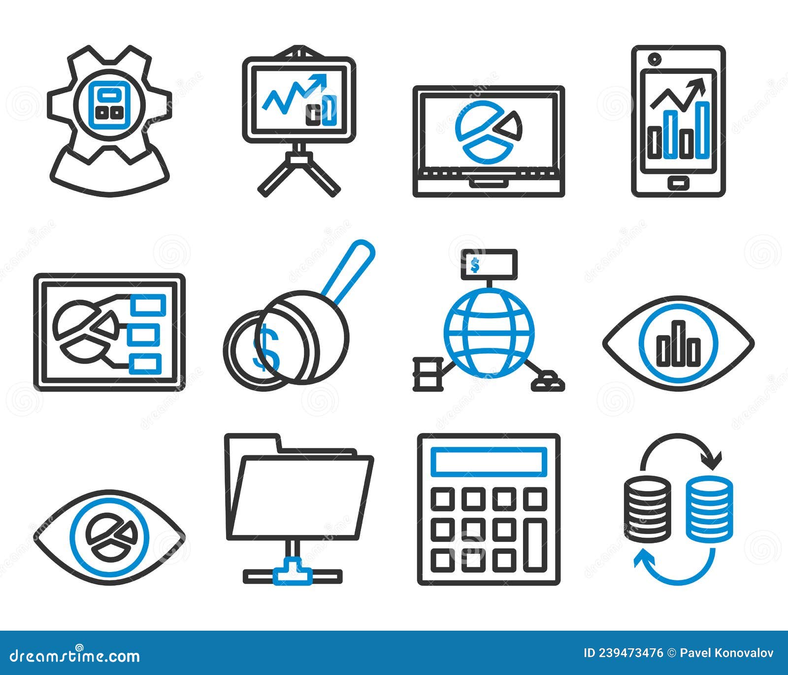 Analytics Icon Set stock vector. Illustration of gold - 239473476