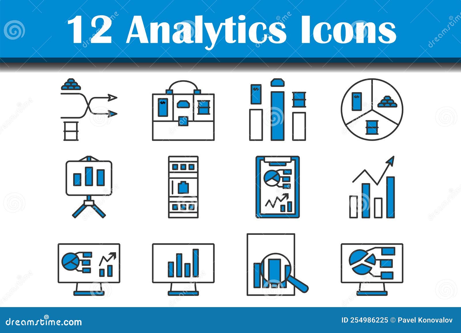 Analytics Icon Set stock vector. Illustration of rack - 254986225