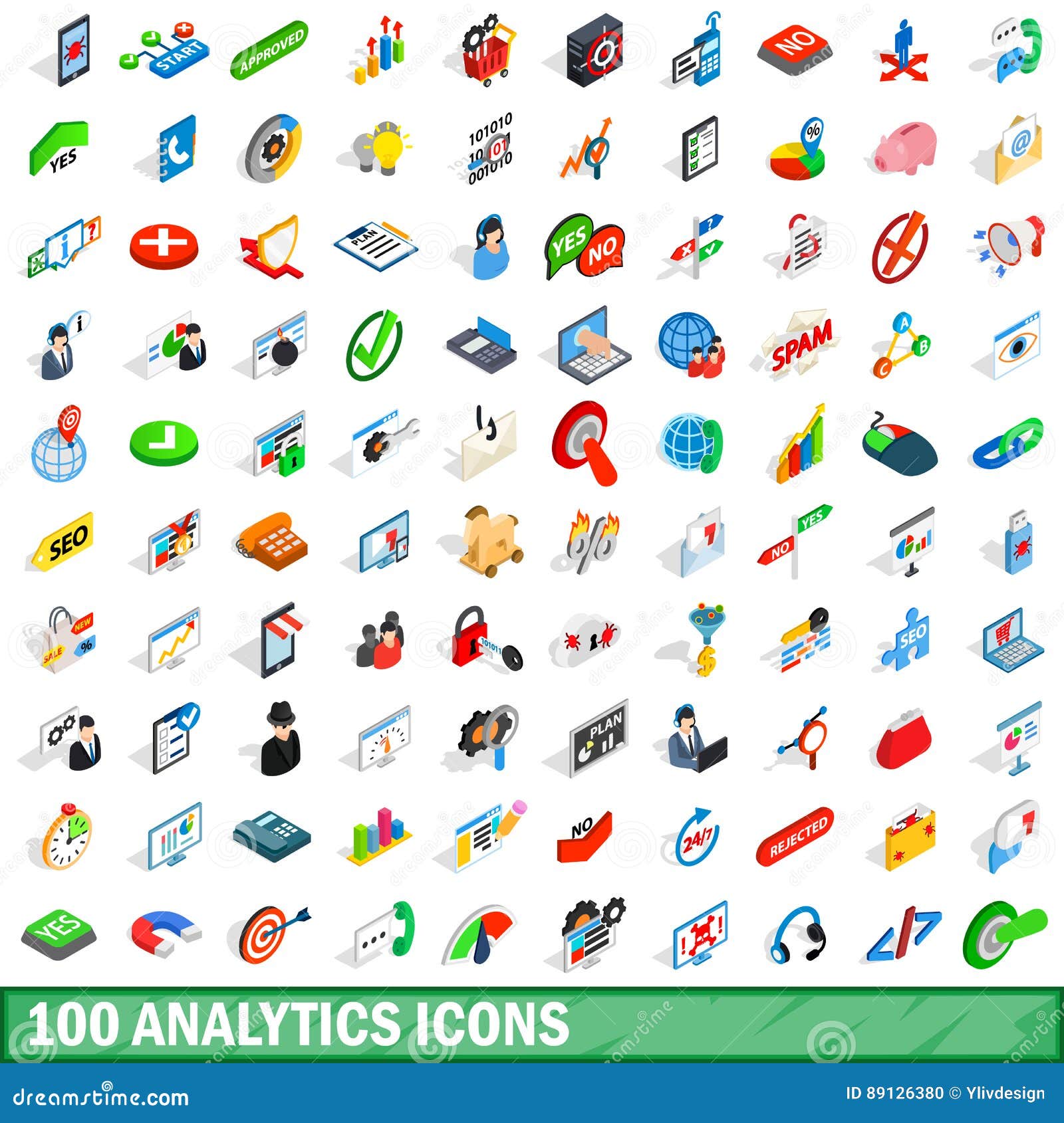 100 Analytics Icons Set, Isometric 3d Style Stock Vector - Illustration ...