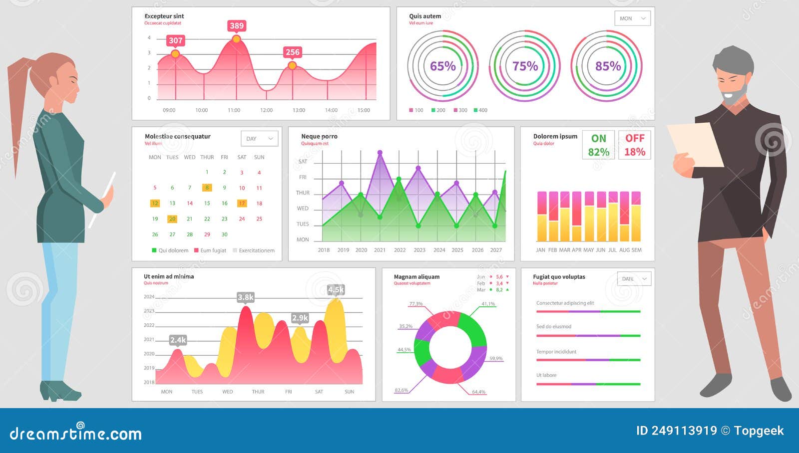 Man Analyses Digital Report with Data. Statistical Indicators and ...