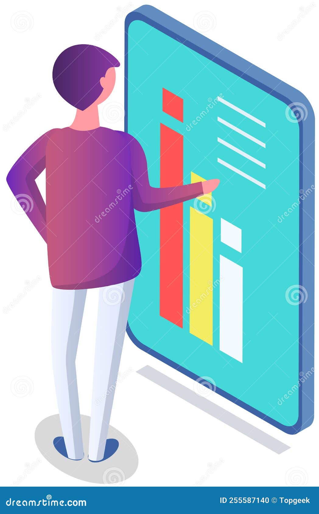 Man Analyses Digital Report with Data. Statistical Indicators and ...