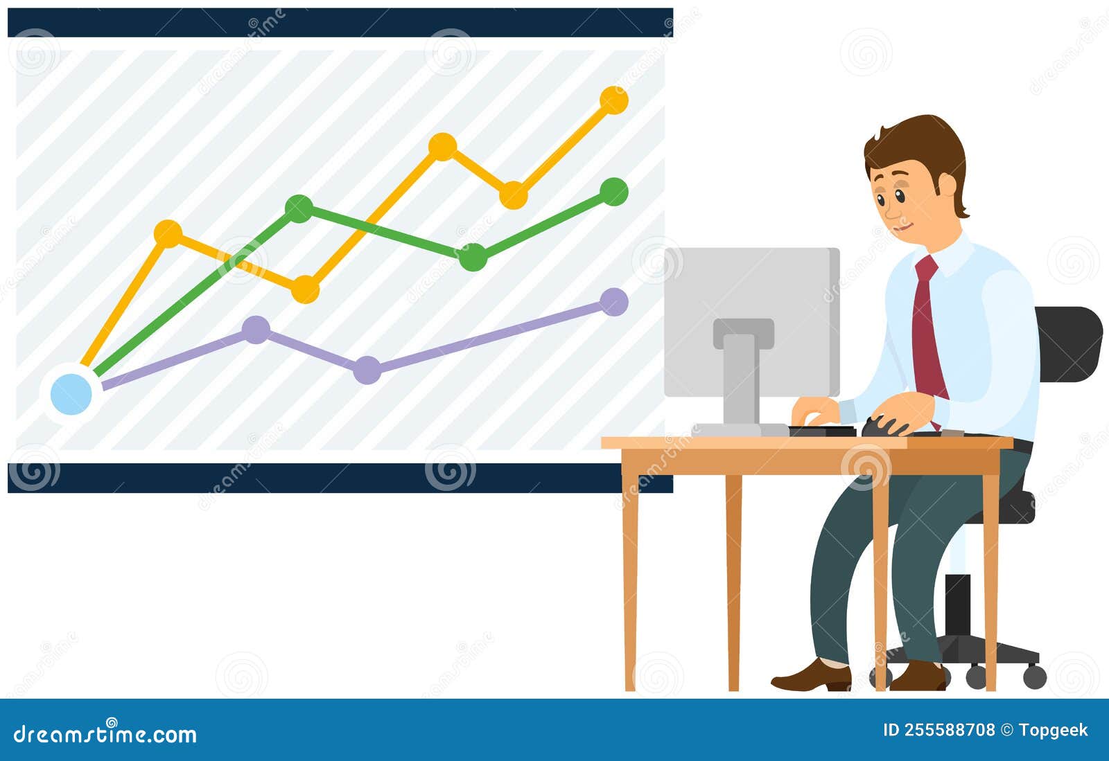 Man Analyses Digital Report with Data. Statistical Indicators and ...