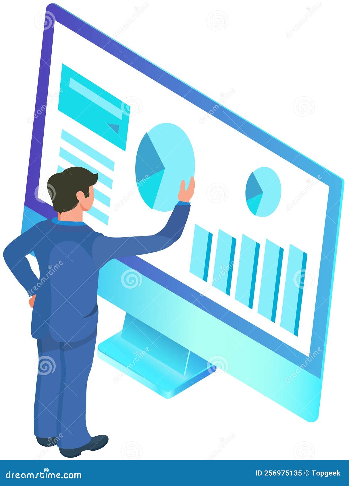 Man Analyses Digital Report with Data. Statistical Indicators and ...