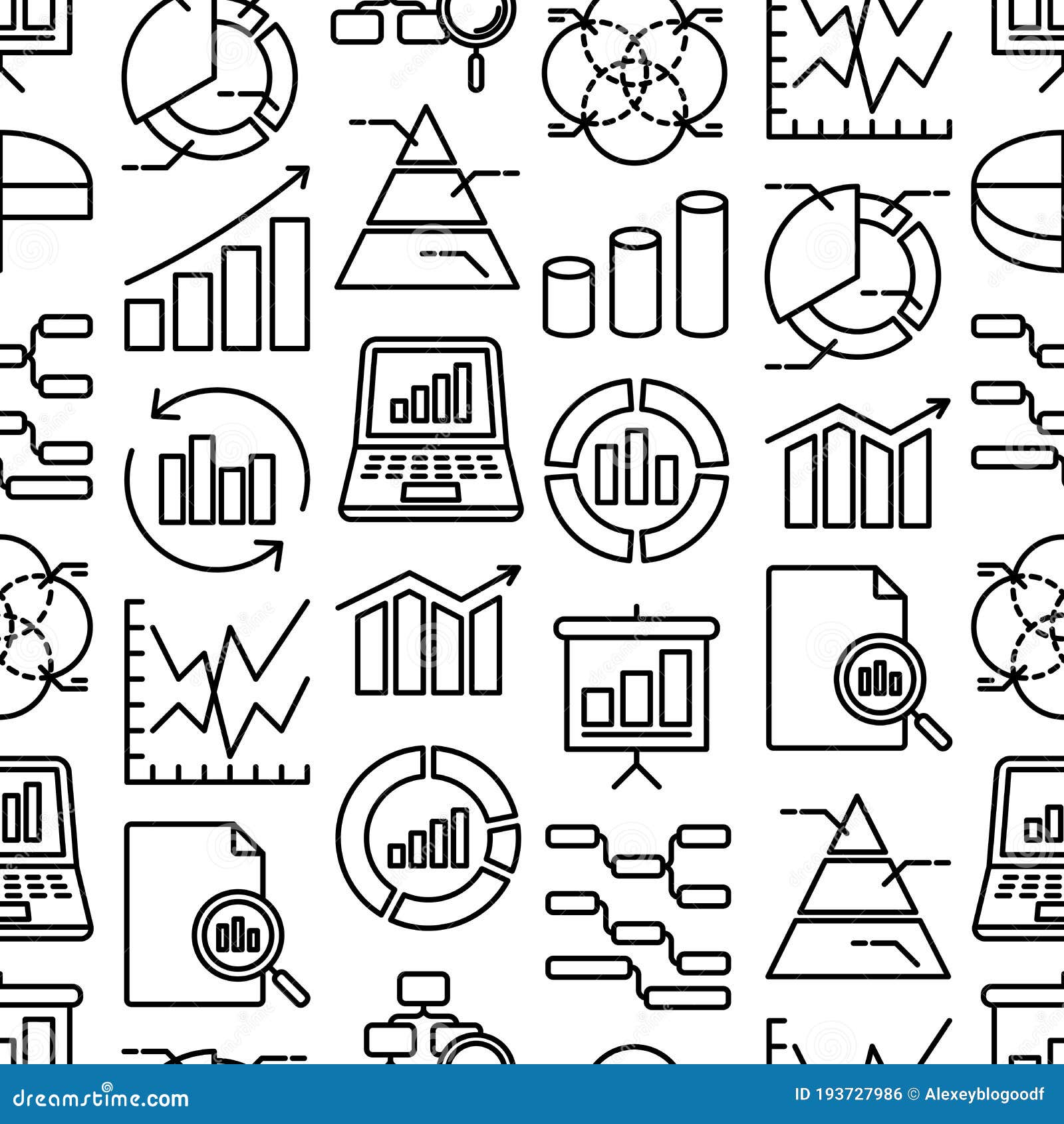 Analytics Seamless Pattern with Thin Line Icons: Diagram, Chart ...