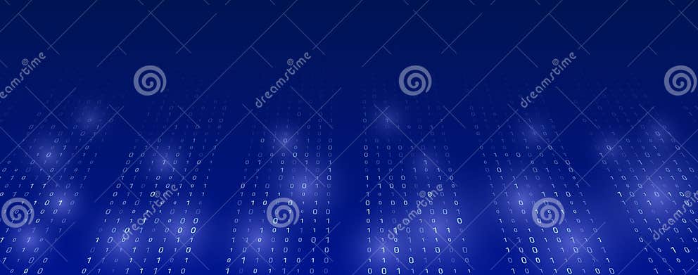 Analytics, Sorting, Structuring, Information Transfer. Blue Background with Data Flow. Binary ...