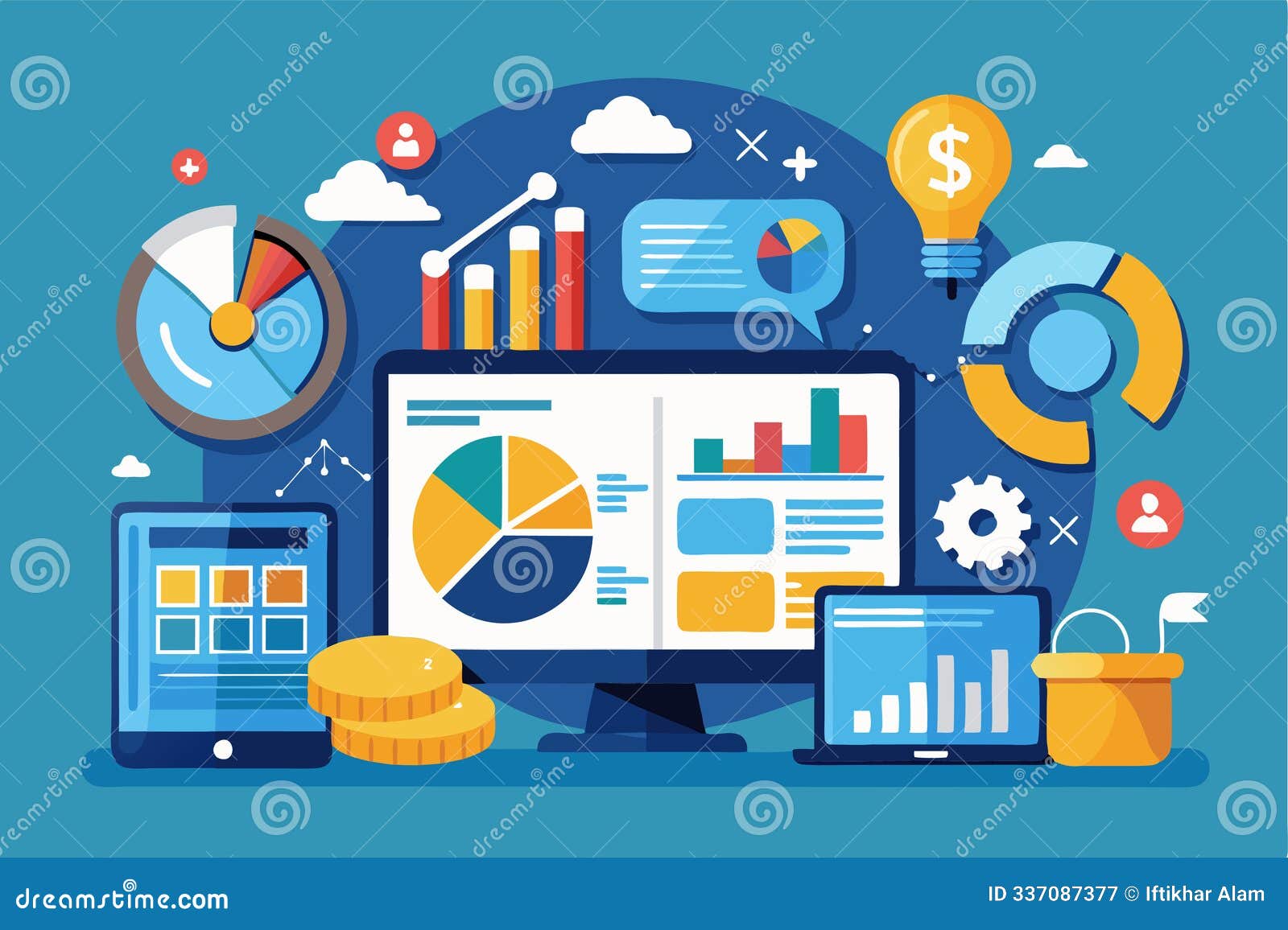 Analytics Tools Display Various Marketing Metrics with Graphs and Data ...