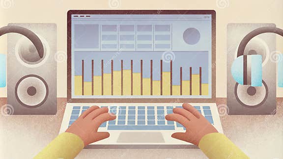 Analyzing Audio Data: Laptop Displaying Graphs with Speakers and ...