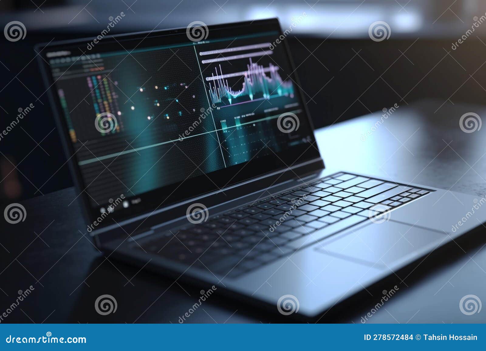 Analyzing Business Data on a Laptop, AI Generative Stock Illustration ...