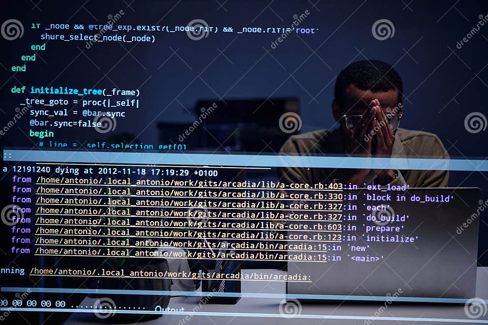 Analyzing Code with Concentration on Computer Screen Stock Image ...