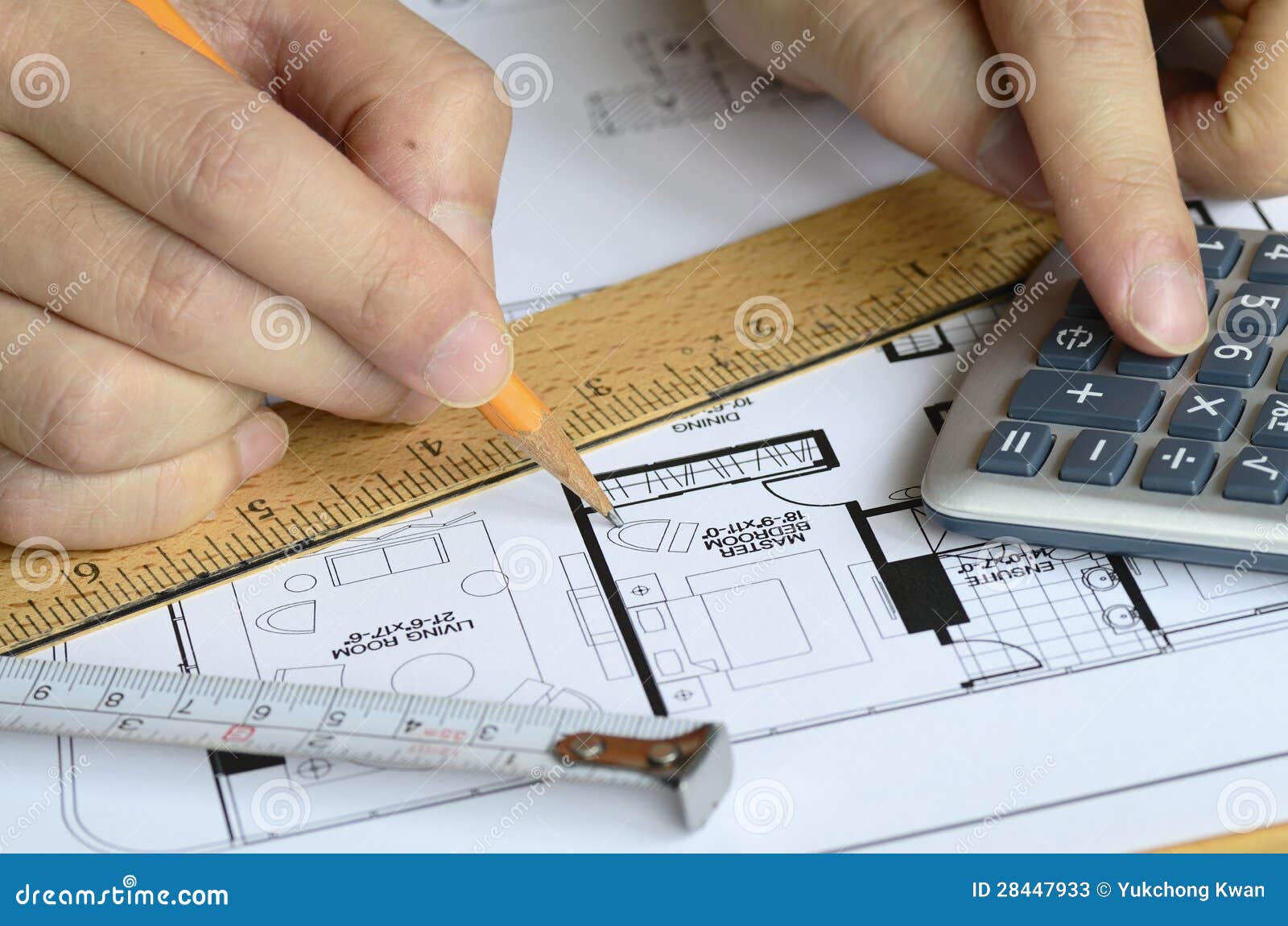 Analyzing the Construction Plan Stock Image - Image of paper, measure ...