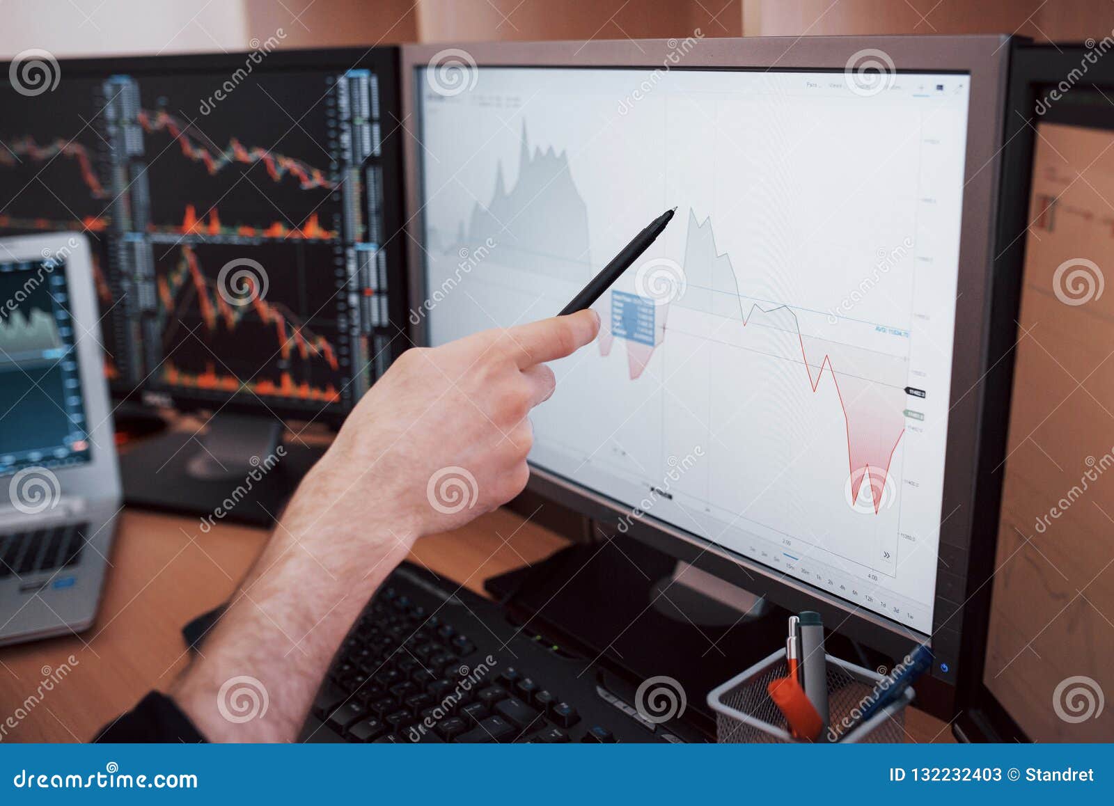 Analyzing Data. Close-up of Young Businessman Pointing on the Data ...