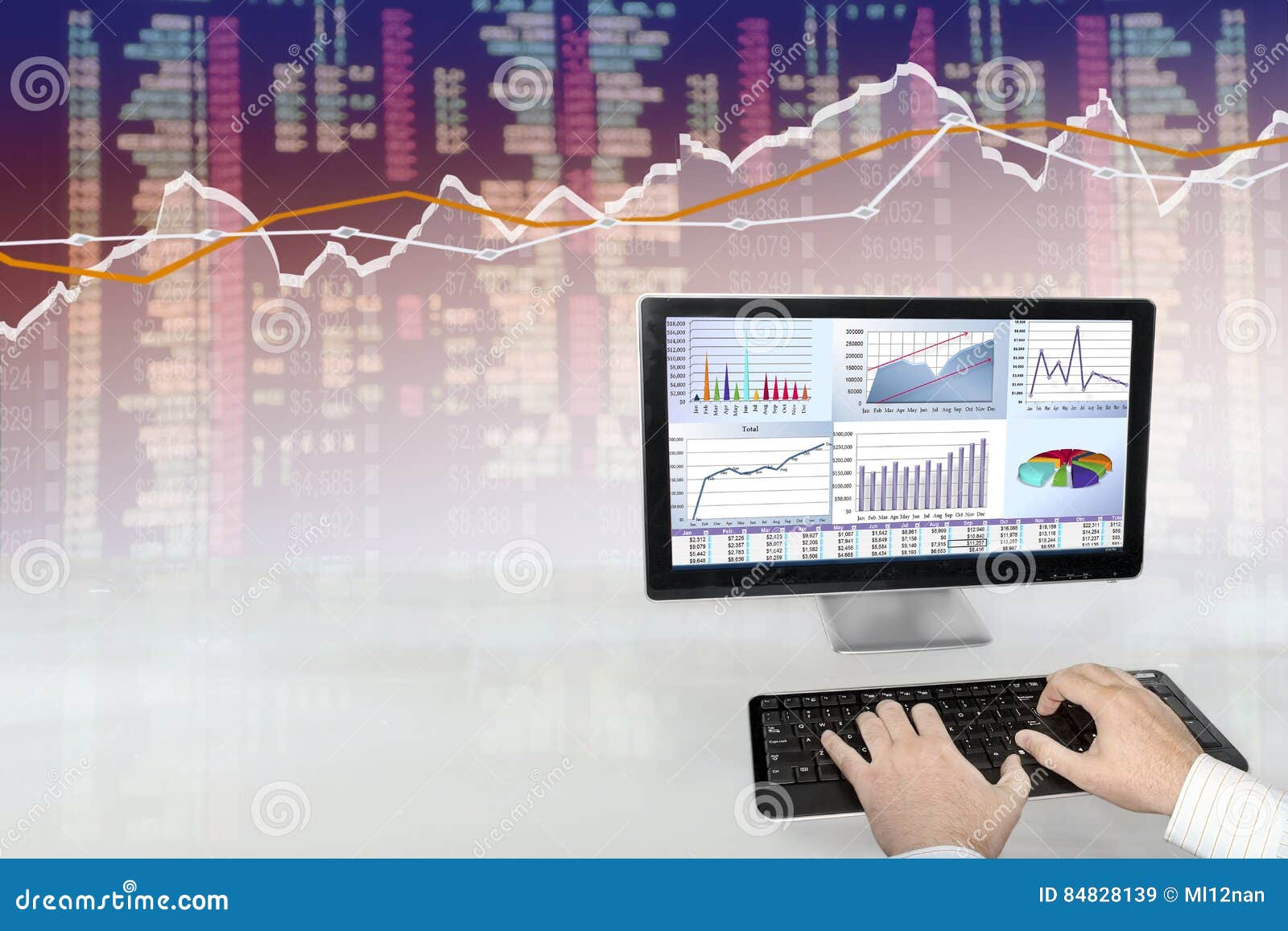 Analyzing Data on Computer stock image. Image of foreign - 84828139