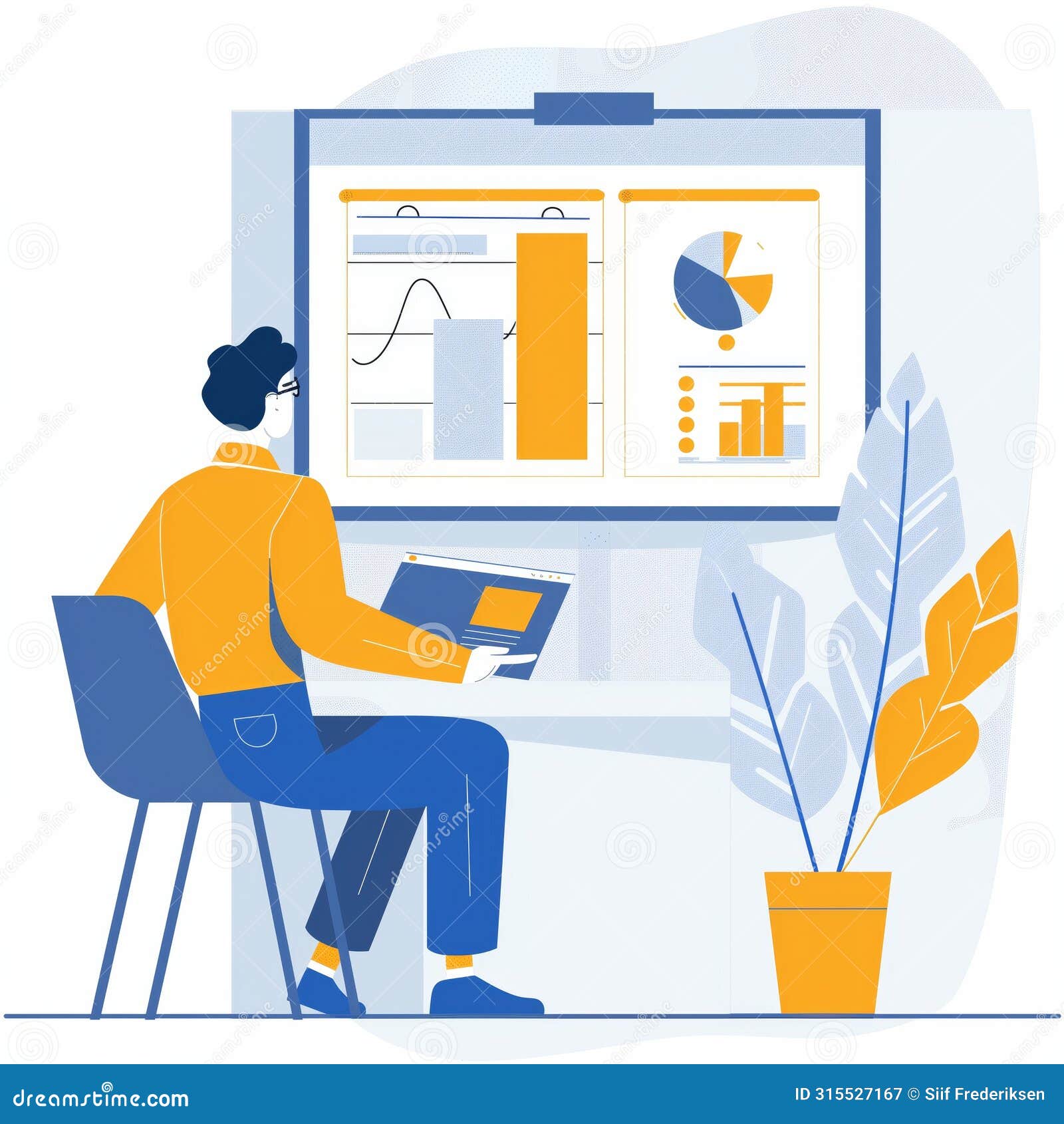 Analyzing Data: Professional Working with Graphs and Charts on Computer Stock Illustration ...