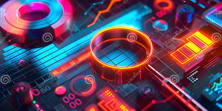 Analyzing Data with SEO Tools: Neon Glow, Graphs, and Magnifying Glass ...