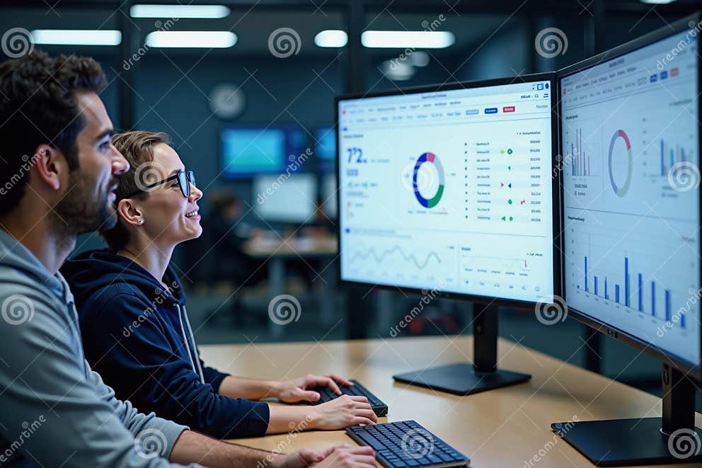 Analyzing Data Trends in Modern Office Setting Stock Image - Image of collaboration, computer ...