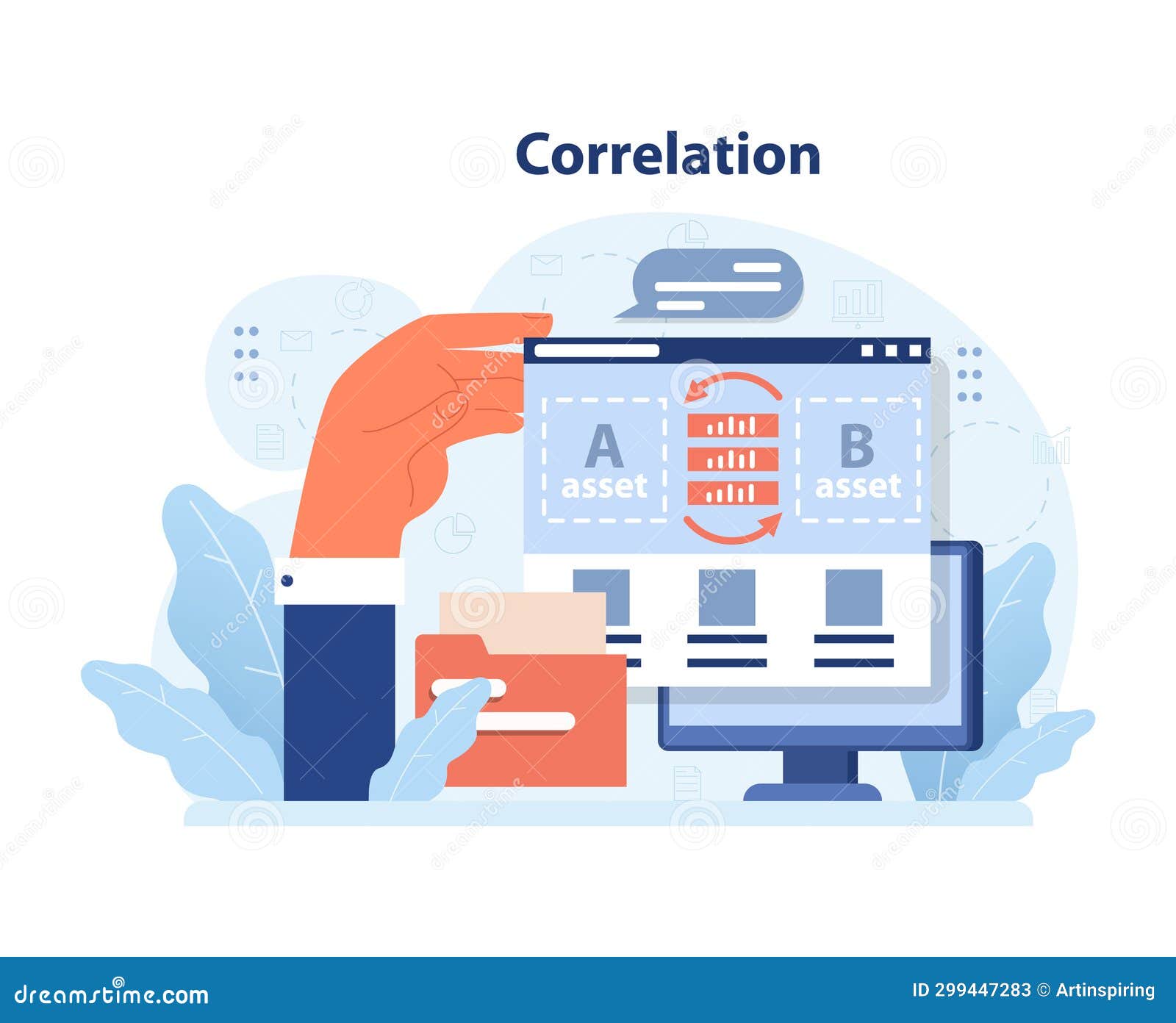 Analyzing Diversification with Correlation. Flat Vector Illustration ...