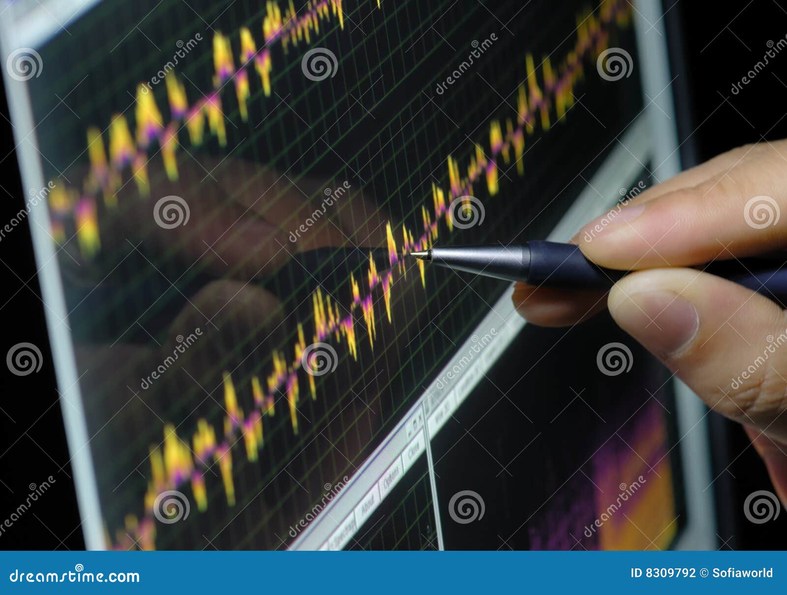 Analyzing graph on screen stock photo. Image of graph - 8309792