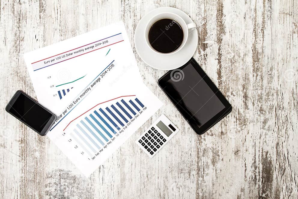 Analyzing Graphics with Evolution Exchange Rate Euro Dollar Stock Photo ...