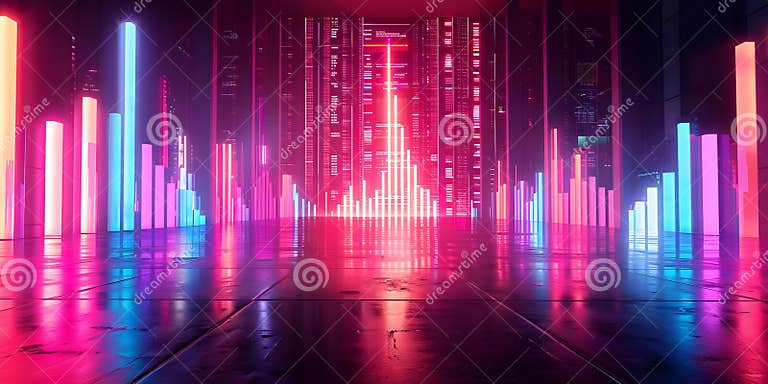 Analyzing SEO Data with Vibrant Neon Screen Displaying Charts and ...