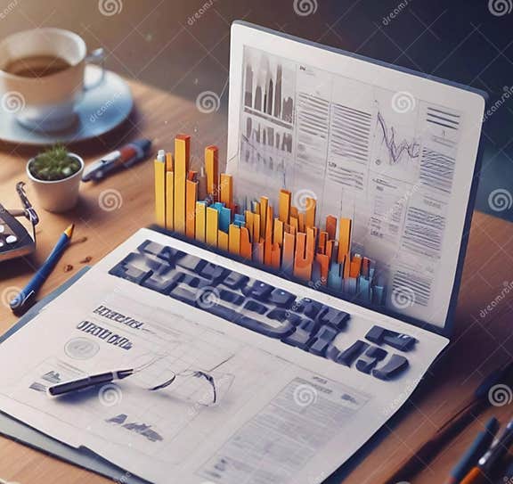 Analyzing Statistics on Laptop Screen, Working with Financial Graphs ...